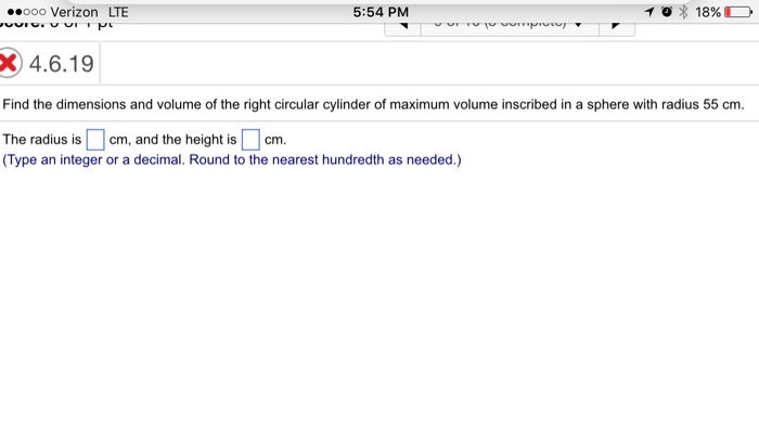 Solved Find the dimensions and volume of the right circular | Chegg.com
