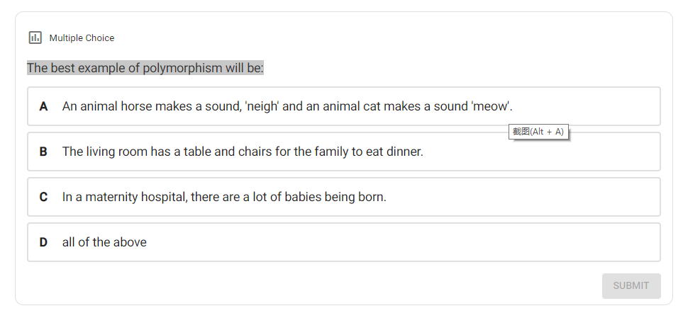 Solved 1. Multiple Choice The best example of polymorphism | Chegg.com