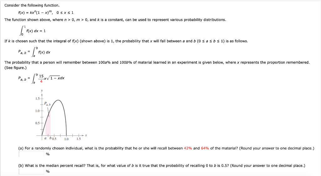 Solved Consider the following function. f(x) = kx"(1 – x)", | Chegg.com