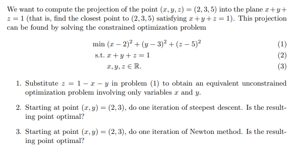 Solved We want to compute the projection of the point | Chegg.com