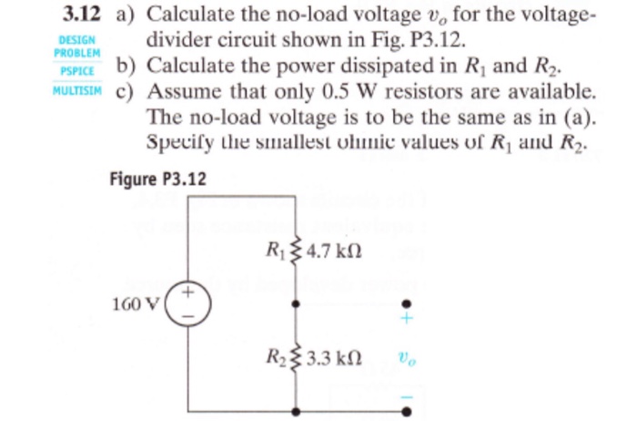 Solved 3.12 a) Calculate the no-load voltage vo for the | Chegg.com