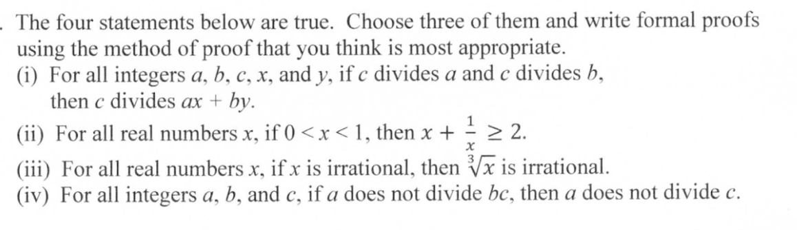 Solved The four statements below are true. Choose three of | Chegg.com