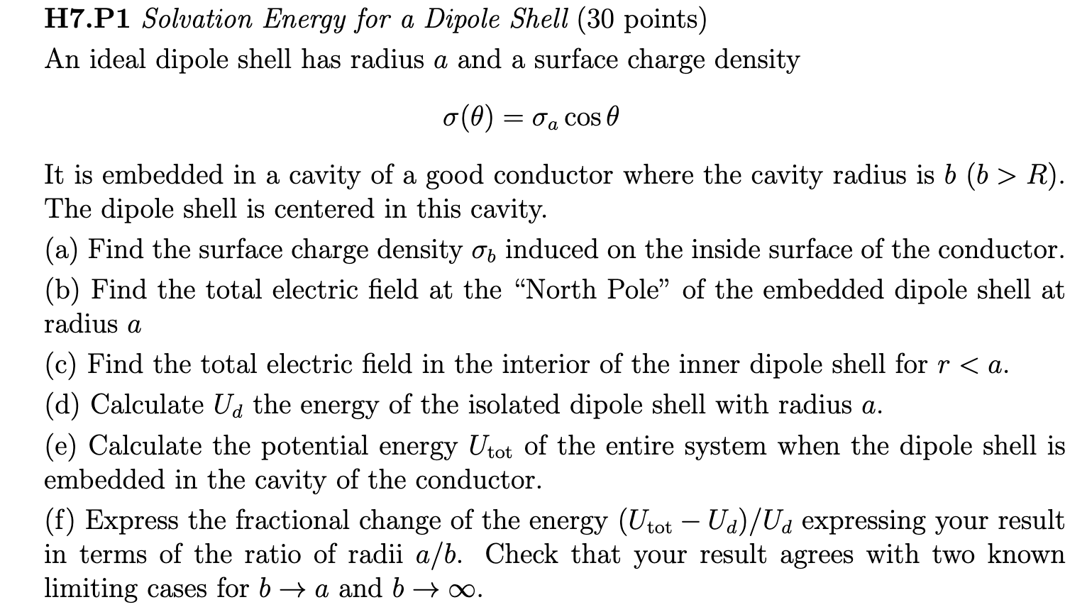 Solved H7.P1 Solvation Energy for a Dipole Shell (30 points) | Chegg.com