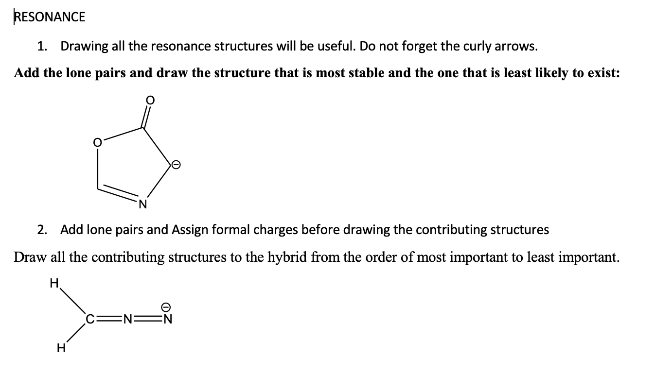 Solved RESONANCE 1. Drawing all the resonance structures | Chegg.com