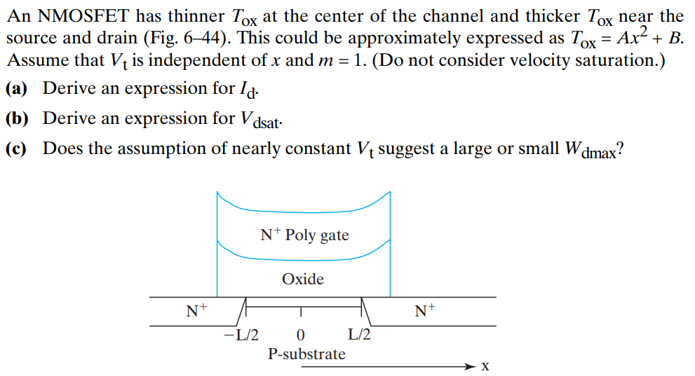 Solved = An NMOSFET has thinner Tox at the center of the | Chegg.com