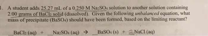 Solved A student adds 25.27 mL of a 0.250 M Na2SO4 solution | Chegg.com
