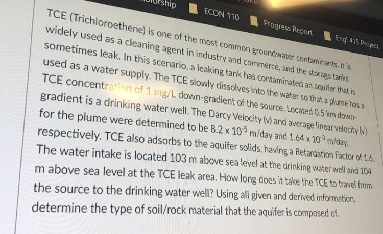 nip ECON 110 Progress Report Engl 415 Project TCE | Chegg.com