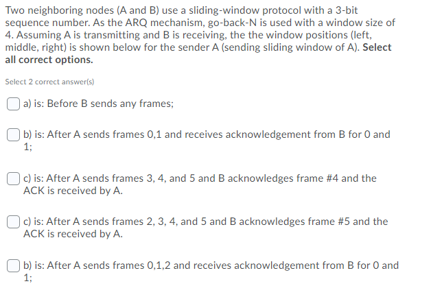 Solved Two neighboring nodes (A and B) use a sliding-window | Chegg.com