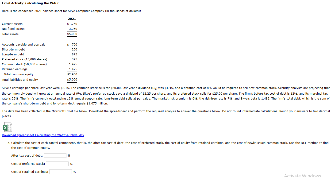 Solved Now calculate the cost of common equity from retained | Chegg.com