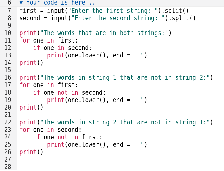 Solved \# Your code is here... first = input("Enter the | Chegg.com