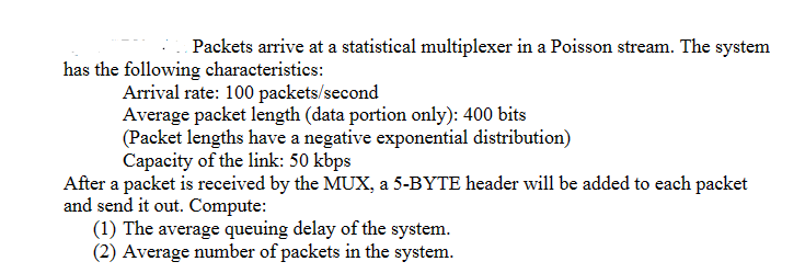 Solved Packets arrive at a statistical multiplexer in a | Chegg.com