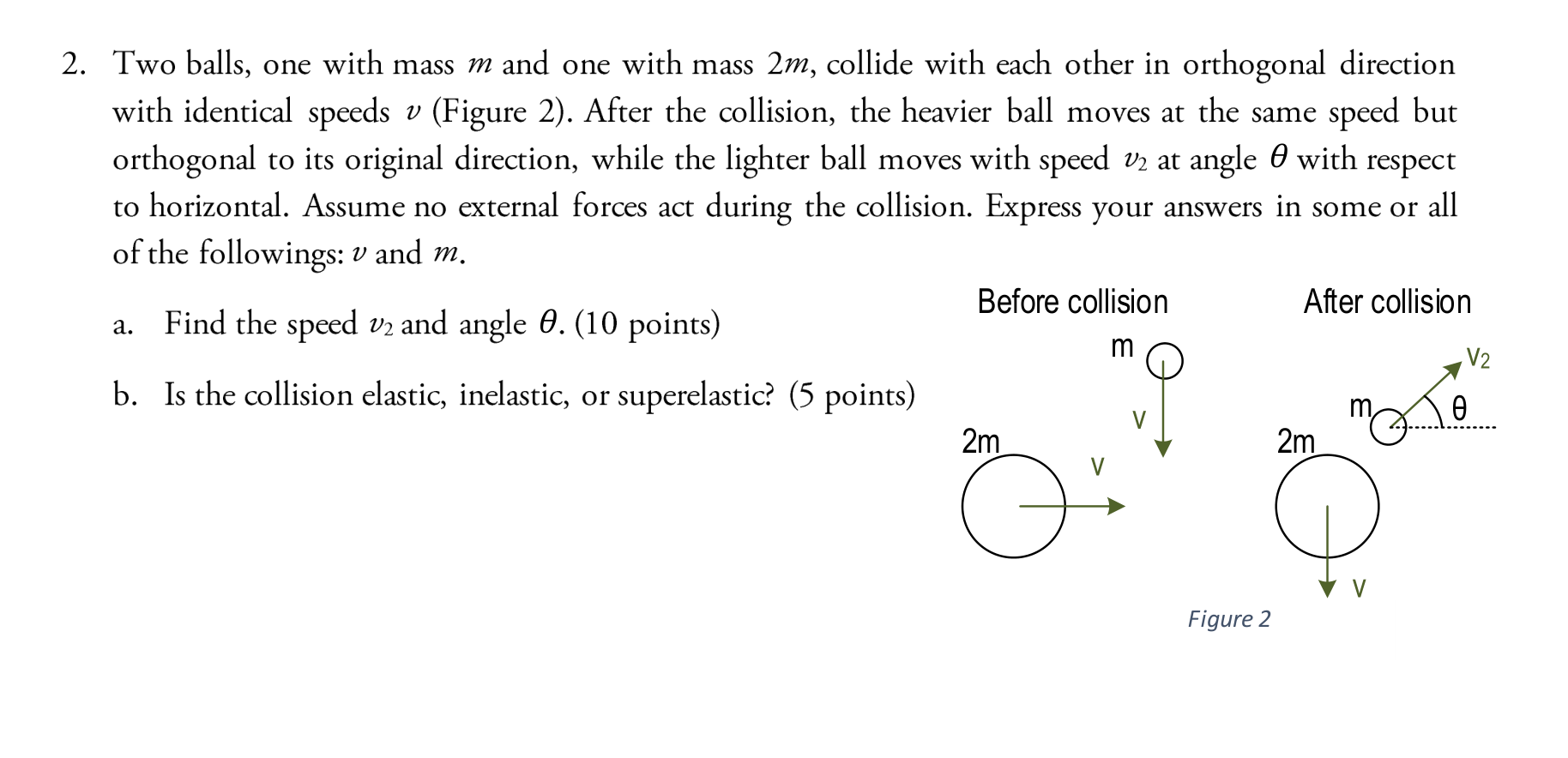 Solved 2. Two balls, one with mass m and one with mass 2m, | Chegg.com