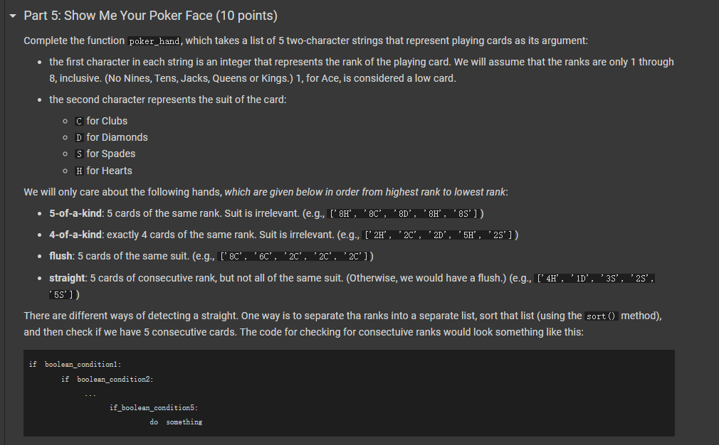 Solved Part 5: Show Me Your Poker Face (10 points) | Chegg.com