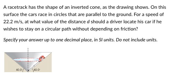 Solved A racetrack has the shape of an inverted cone, as the | Chegg.com