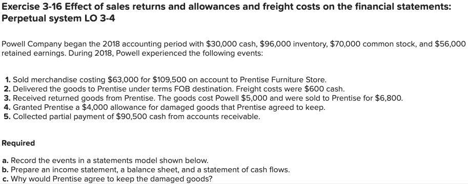 Solved Exercise 3-16 Effect of sales returns and allowances | Chegg.com