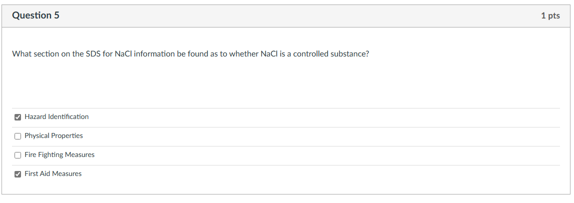 Solved What section on the SDS for NaCl information be found | Chegg.com
