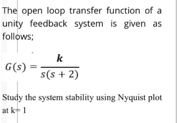 Solved The open loop transfer function of a unity feedback | Chegg.com