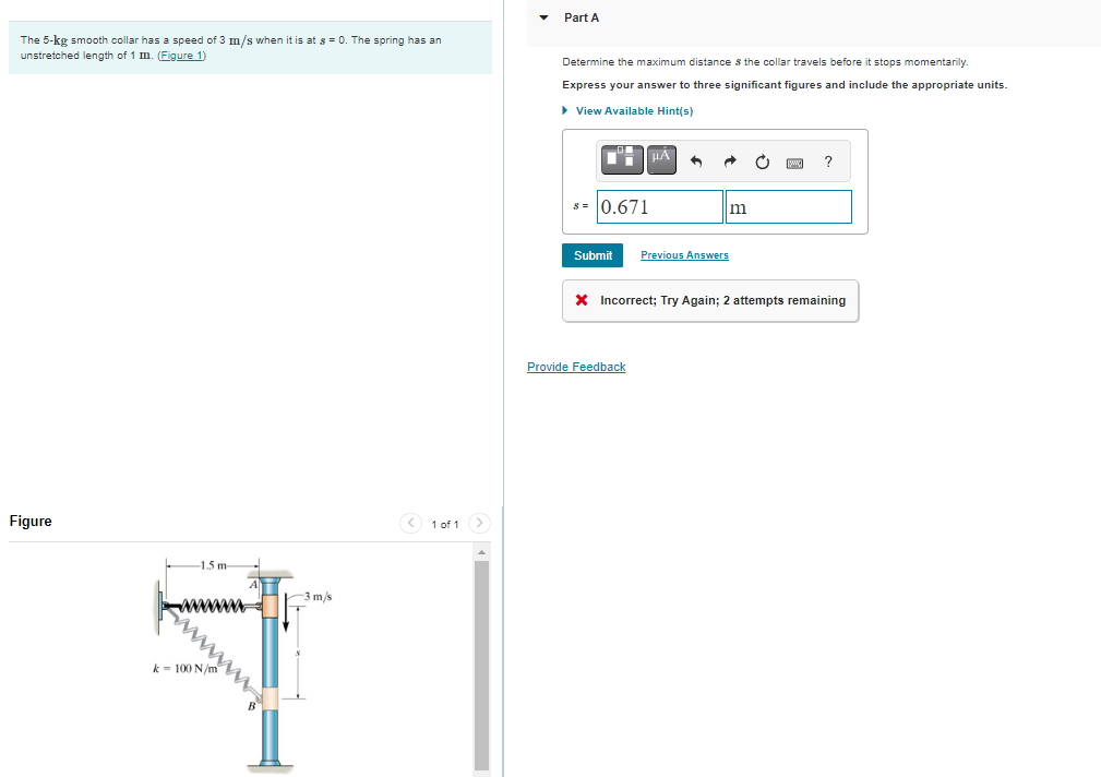 Solved The 5−kg smooth collar has a speed of 3 m/s when it | Chegg.com