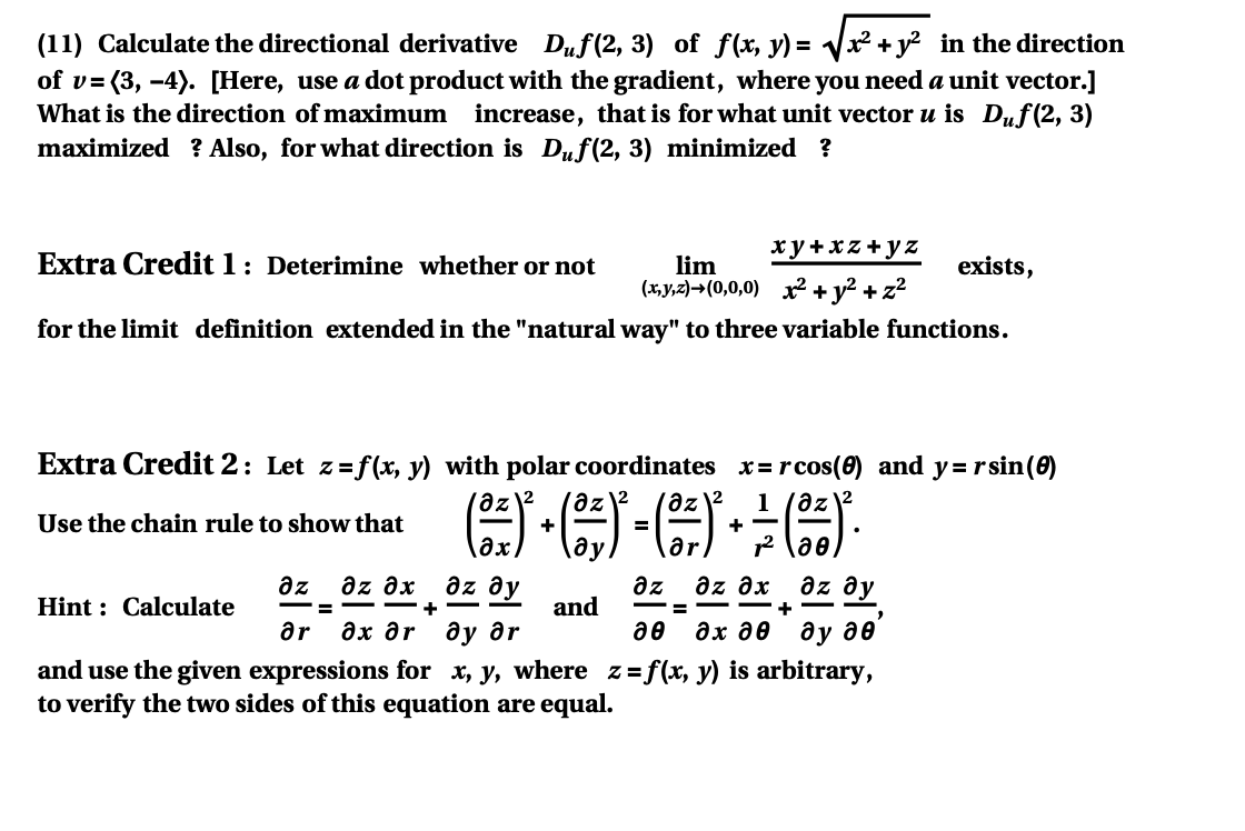 Solved (11) Calculate the directional derivative Duf(2, 3) | Chegg.com