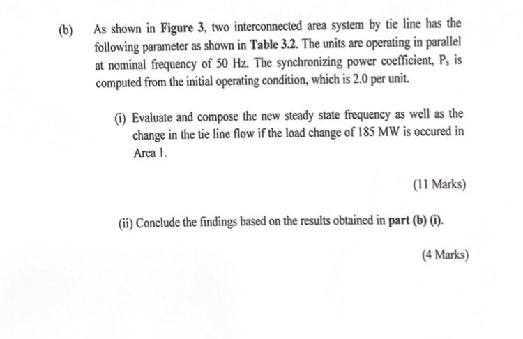 Solved b) As shown in Figure 3, two interconnected area | Chegg.com