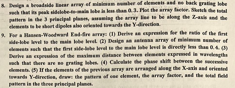 Solved **** 8. Design a broadside linear array of minimum | Chegg.com