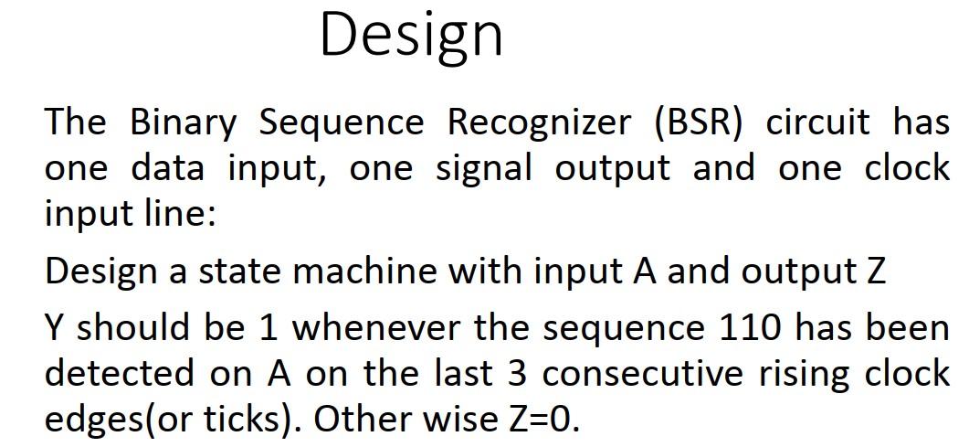 Solved Design The Binary Sequence Recognizer (BSR) circuit | Chegg.com