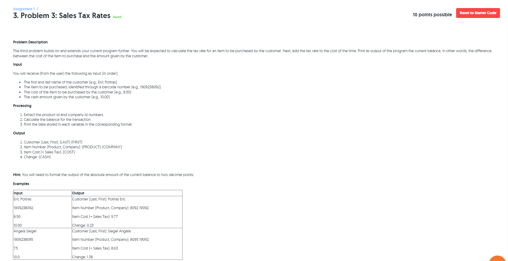 Solved Assignment1/ 3. Problem 3: Sales Tax Rates saved 10 | Chegg.com