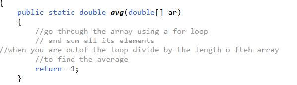 Solved public static double avg (double[] ﻿ar){//go through | Chegg.com