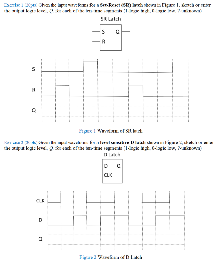 Solved Exercise 1 20pts Given The Input Waveforms For A 