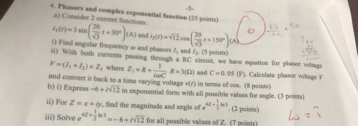 Solved 4. Phasors and complex exponential function (25 | Chegg.com