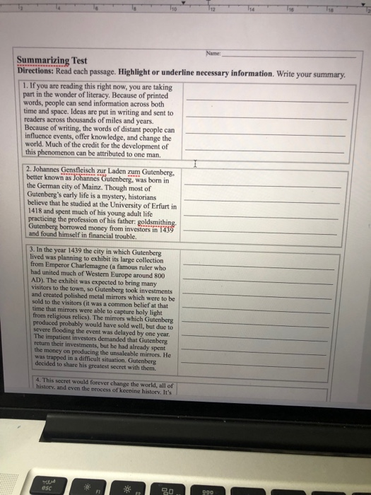 Solved 10 Name Summarizing Test Directions: Read each | Chegg.com Solved 10 Name Summarizing Test Directions: Read each | Chegg.com