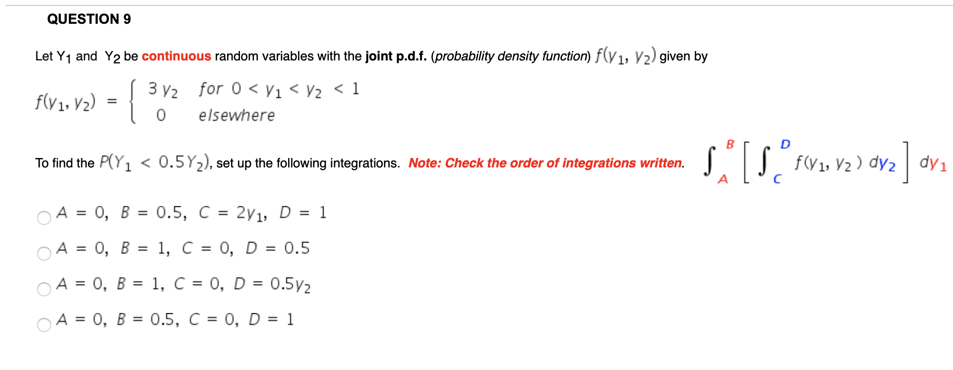 Solved QUESTION 9 f(V1, V2) = { Let Y4 and Y2 be continuous | Chegg.com