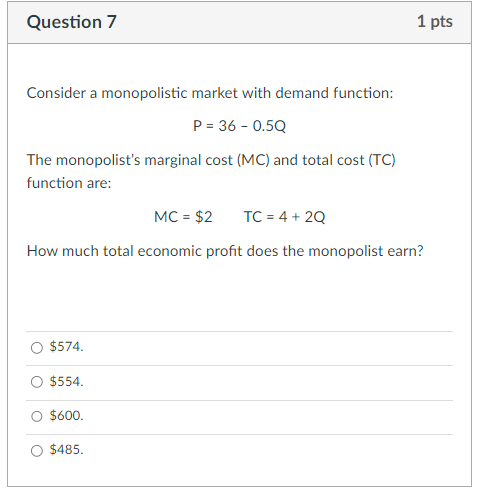 Solved Consider a monopolistic market with demand function: | Chegg.com