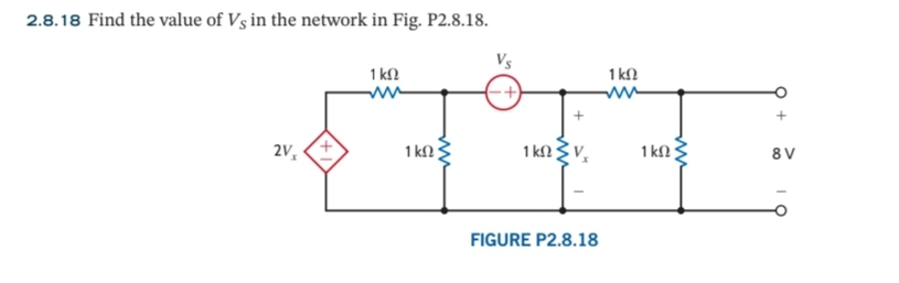 Solved 2.8.18 ﻿Find the value of VS ﻿in the network in Fig. | Chegg.com