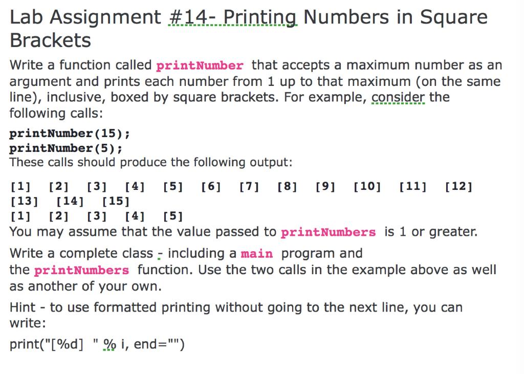 Solved Lab Assignment #14- Printing Numbers in Square | Chegg.com