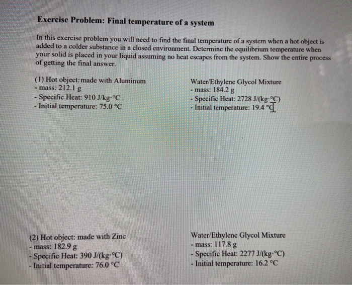 Solved Exercise Problem: Final temperature of a system In | Chegg.com