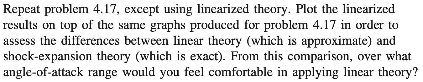 Repeat problem 4.17, except using linearized theory. | Chegg.com