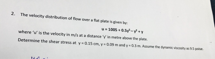 Solved The velocity distribution of flow over a flat plate | Chegg.com