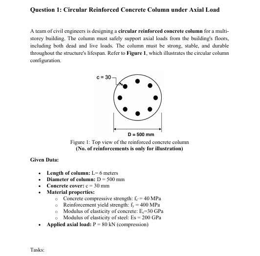 Solved Question 1: Circular Reinforced Concrete Column under | Chegg.com