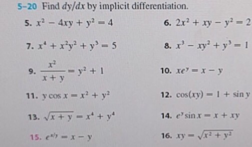 Solved Find dy/dx by implicit differentiation. x^2 - 4xy + | Chegg.com