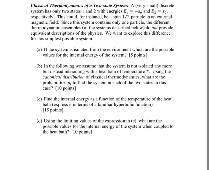 Solved Classical Thermodynamics of a Two-state System: A | Chegg.com