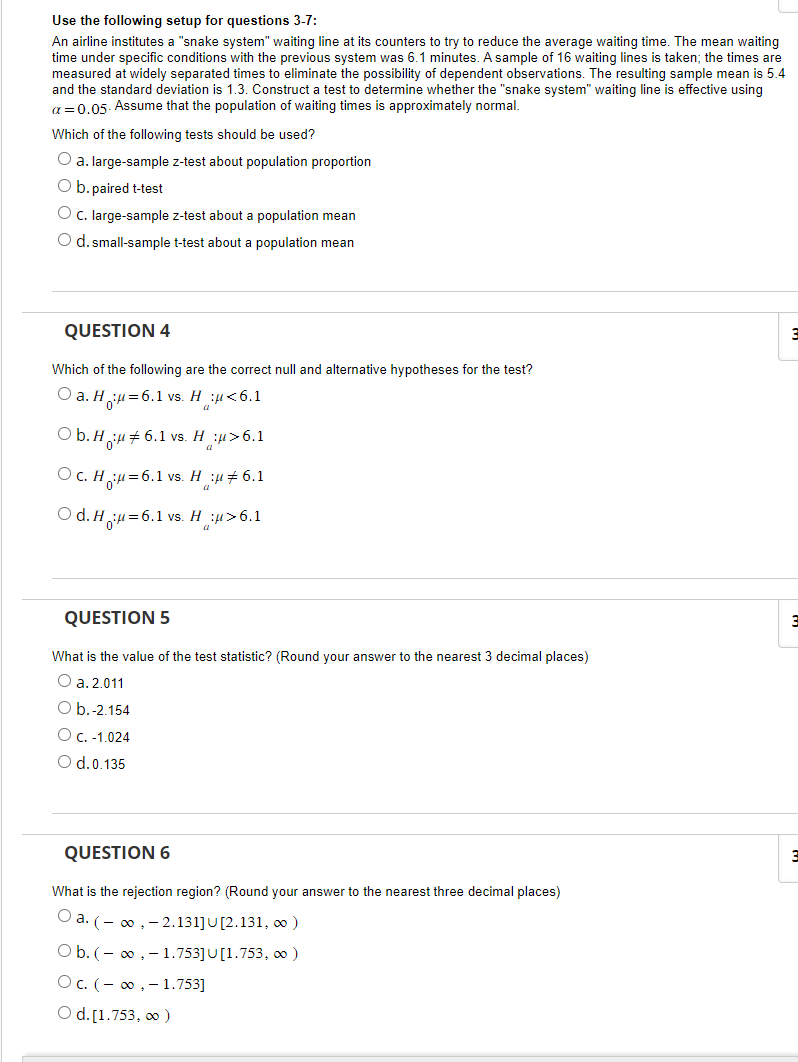 Solved Use the following setup for questions 3-7: An airline | Chegg.com