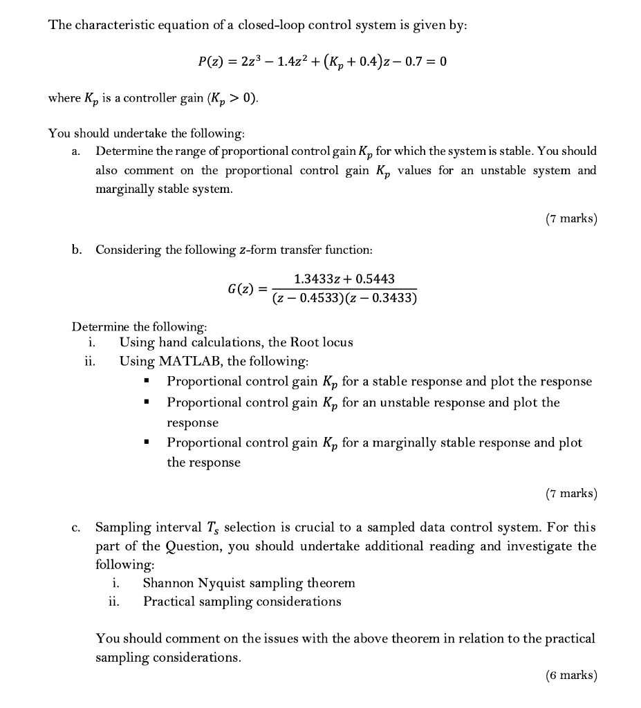 Solved The characteristic equation of a closed-loop control | Chegg.com
