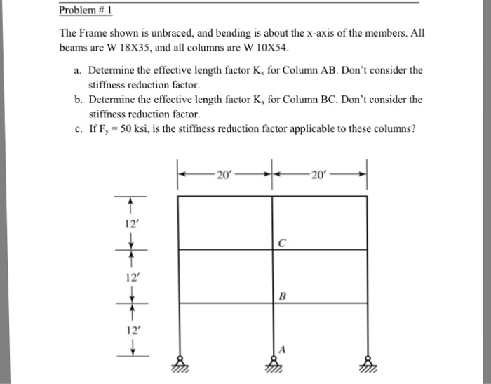 Solved Problem # 1 The Frame shown is unbraced, and bending | Chegg.com