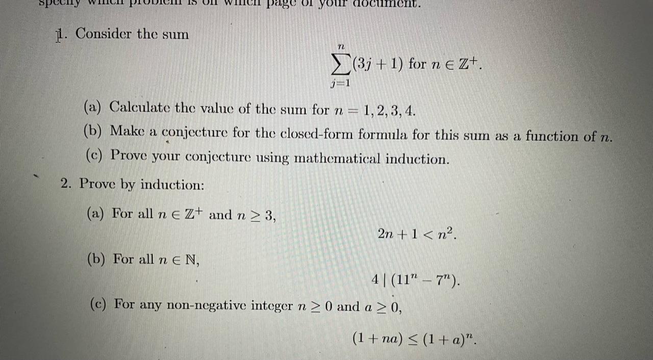 Solved 1. Consider the sum ∑j=1n(3j+1) for n∈Z+ (a) | Chegg.com