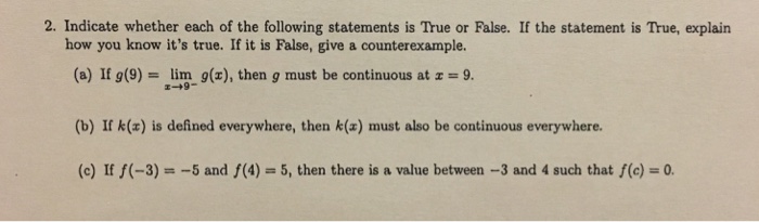 Solved 2. Indicate whether each of the following statements | Chegg.com