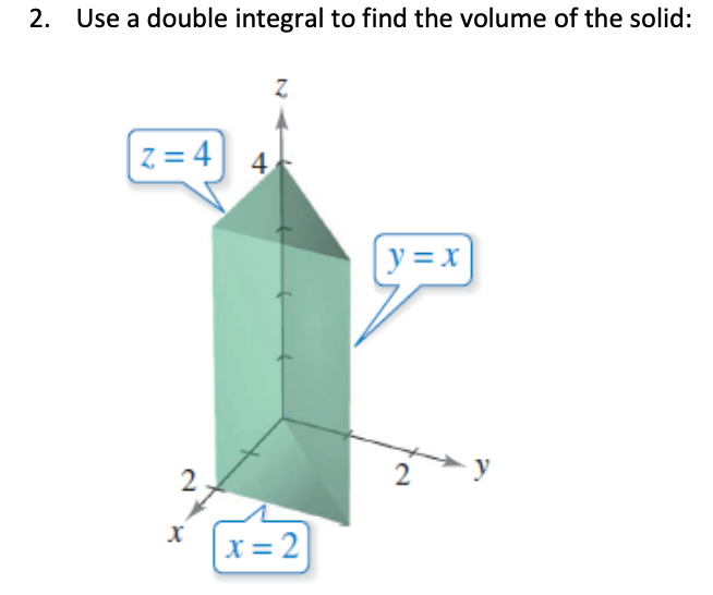 Solved 2. Use a double integral to find the volume of the | Chegg.com