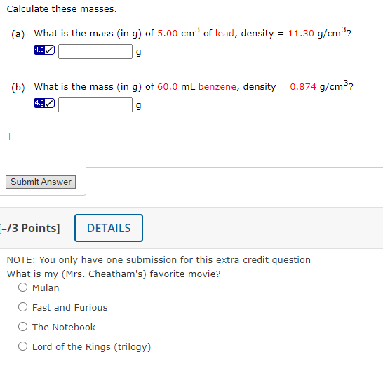 Solved Calculate these masses. (a) What is the mass (in g) | Chegg.com