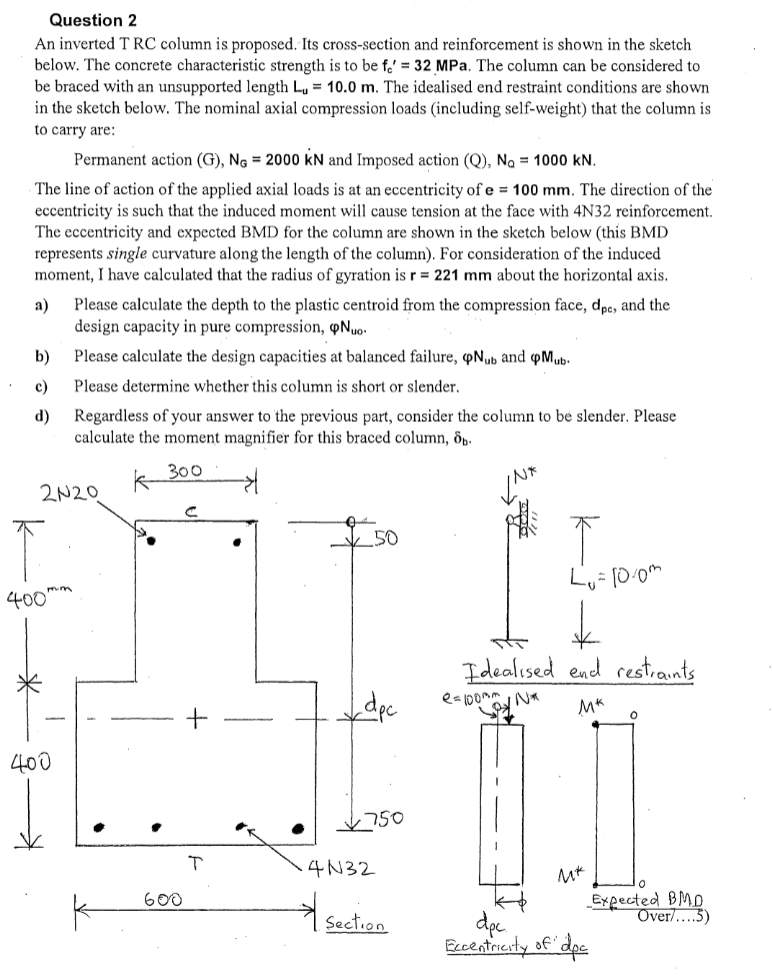 Solved Question 2 An inverted T RC column is proposed. Its | Chegg.com