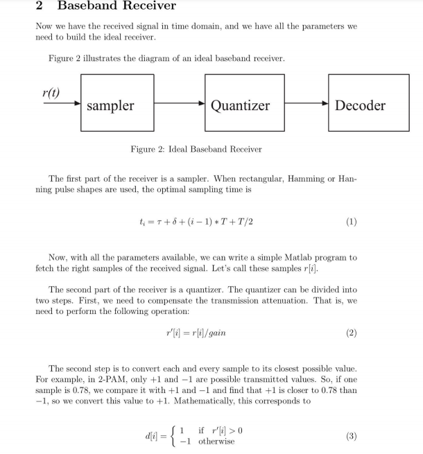 2 Baseband Receiver Now we have the received signal | Chegg.com